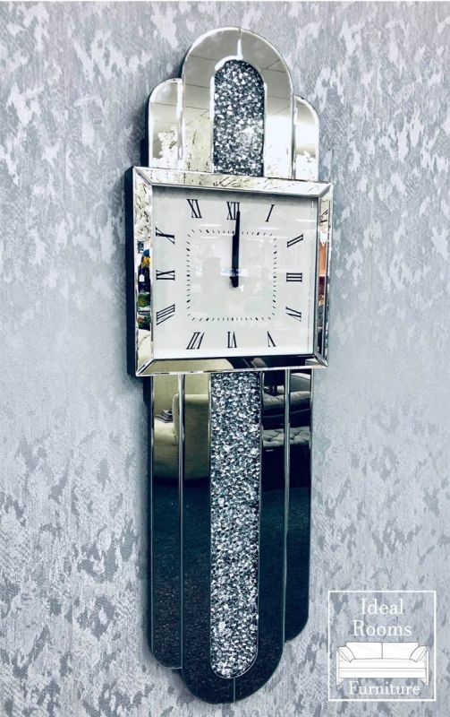 Crushed Diamond Mirrored Wall Hanging Clock